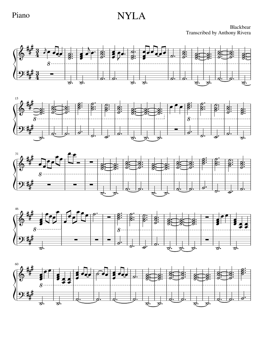 blackbear - NYLA Sheet music for Piano (Solo) Easy | Musescore.com