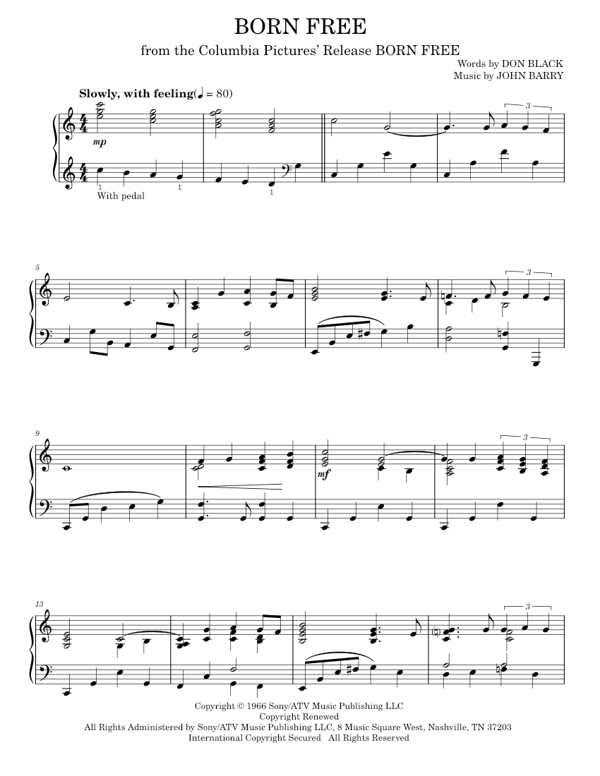 Play Official version of Born Free Sheet Music by Roger Williams for ...