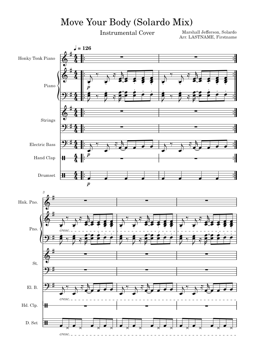 Move Your Body (Solardo Mix) – Marshall Jefferson Sheet Music for Piano ...