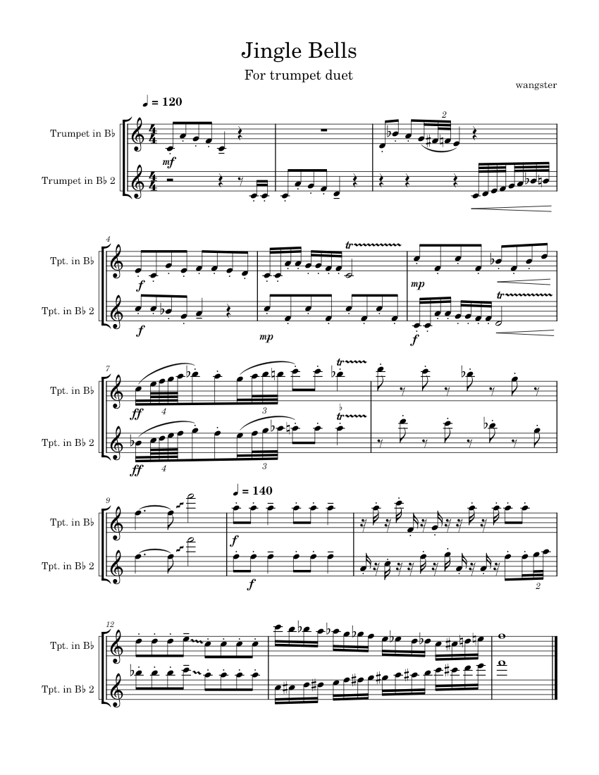 jingle bells easy trumpet duet Sheet Music for Trumpet other (Brass ...