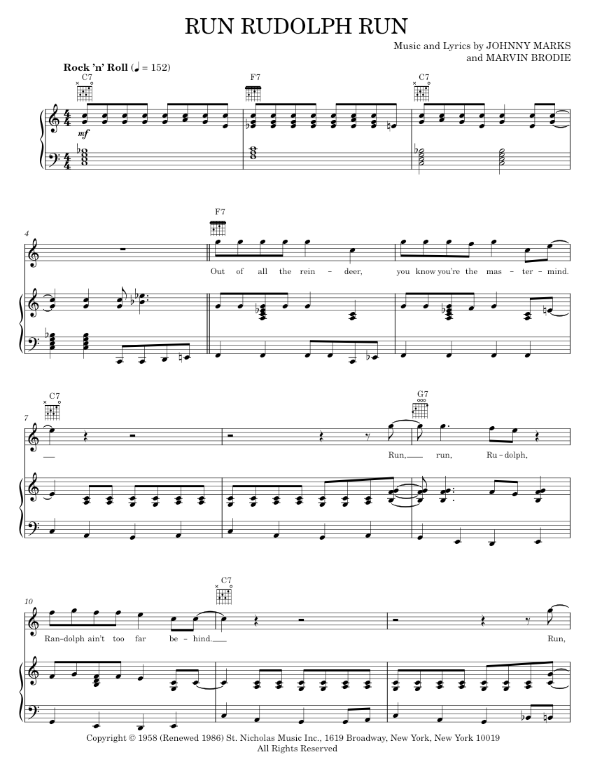 run rudolph run Sheet music for Piano, Vocals by Johnny Marks Official ...