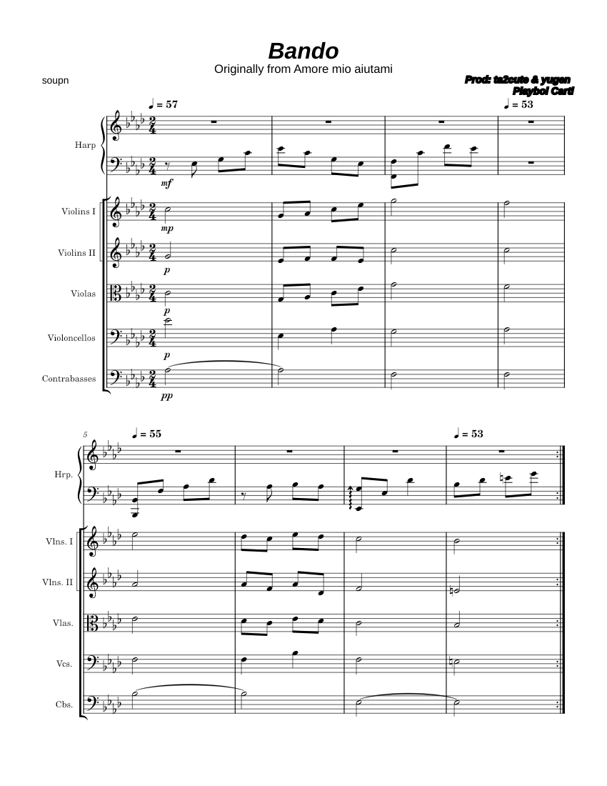 Bando (remix) – Playboi Carti bando Sheet Music for Harp, Strings group ...