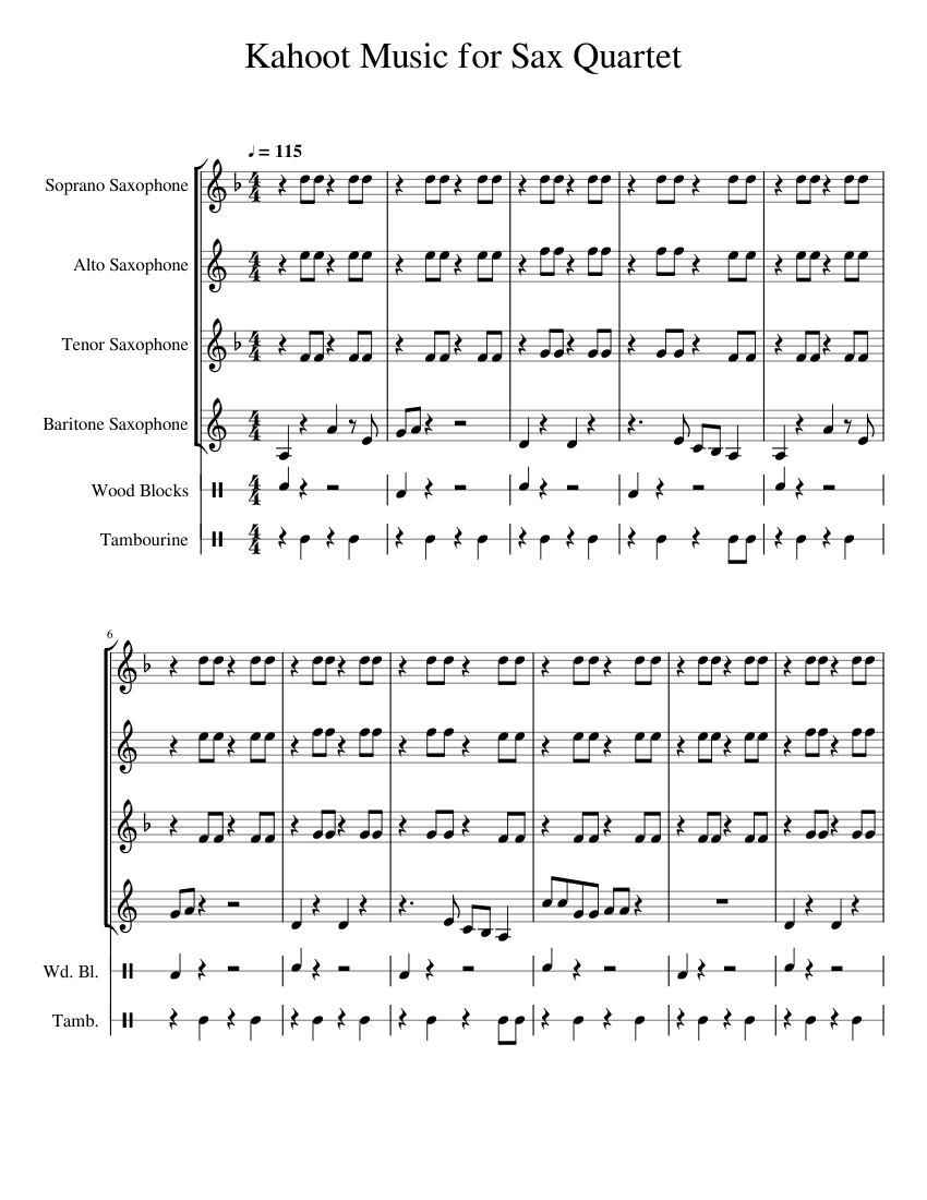 Kahoot Music for Sax Quartet Sheet Music for Tambourine, Saxophone alto ...