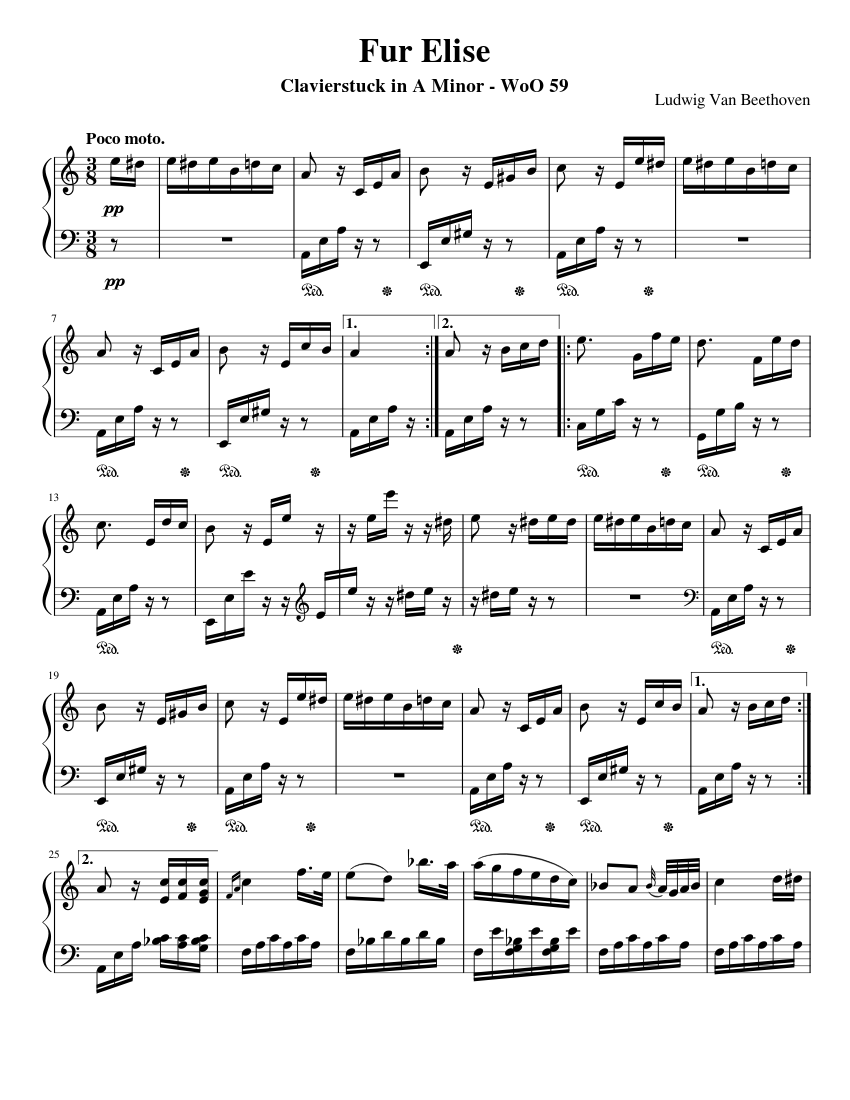 Fur Elise - Ludwig Van Beethoven Sheet music for Piano (Solo ...