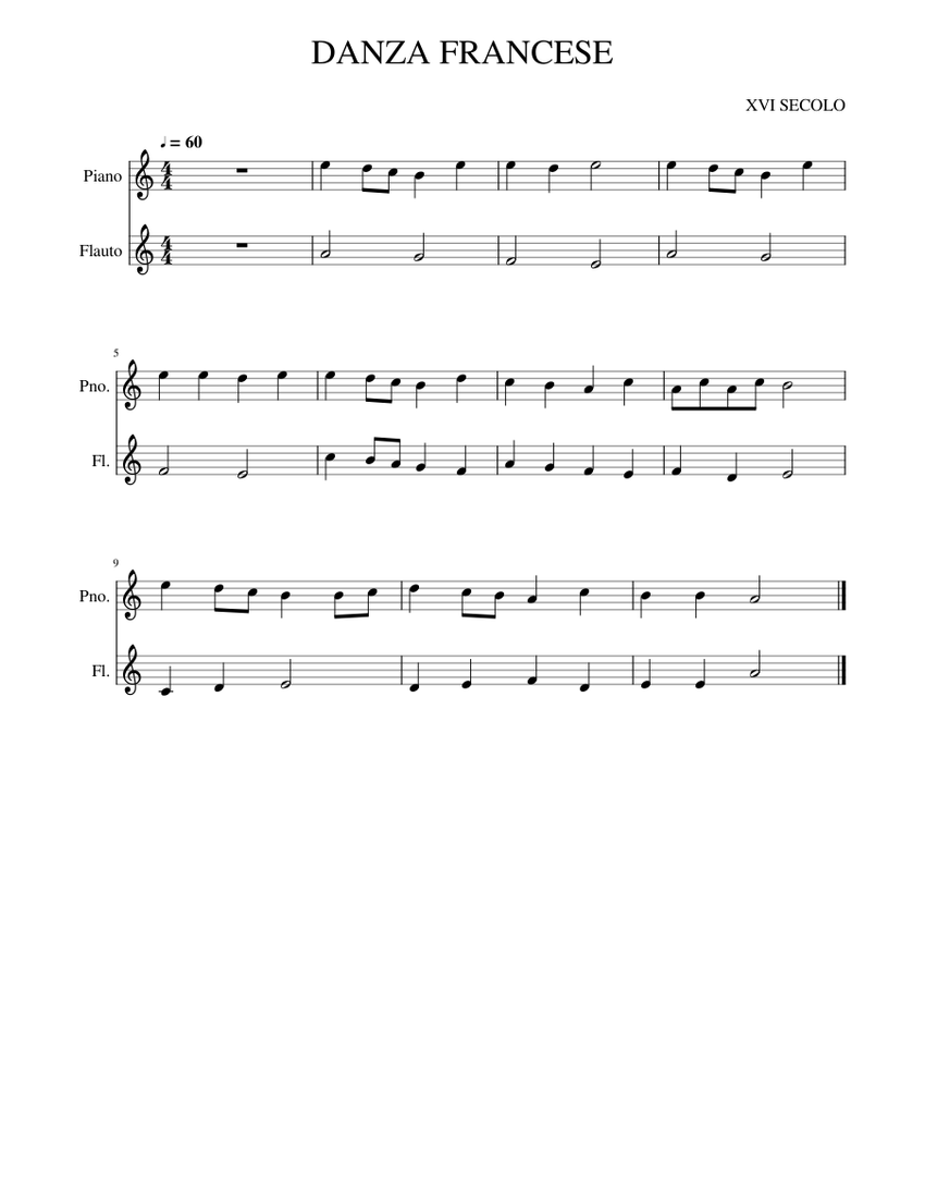 DANZA_FRANCESE Sheet music for Piano, Flute (Solo) | Musescore.com