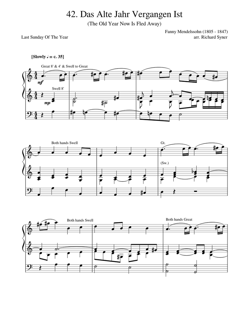 Das Alte Jahr Vergangen Ist (The Old Year Now Is Fled Away) by Fanny ...