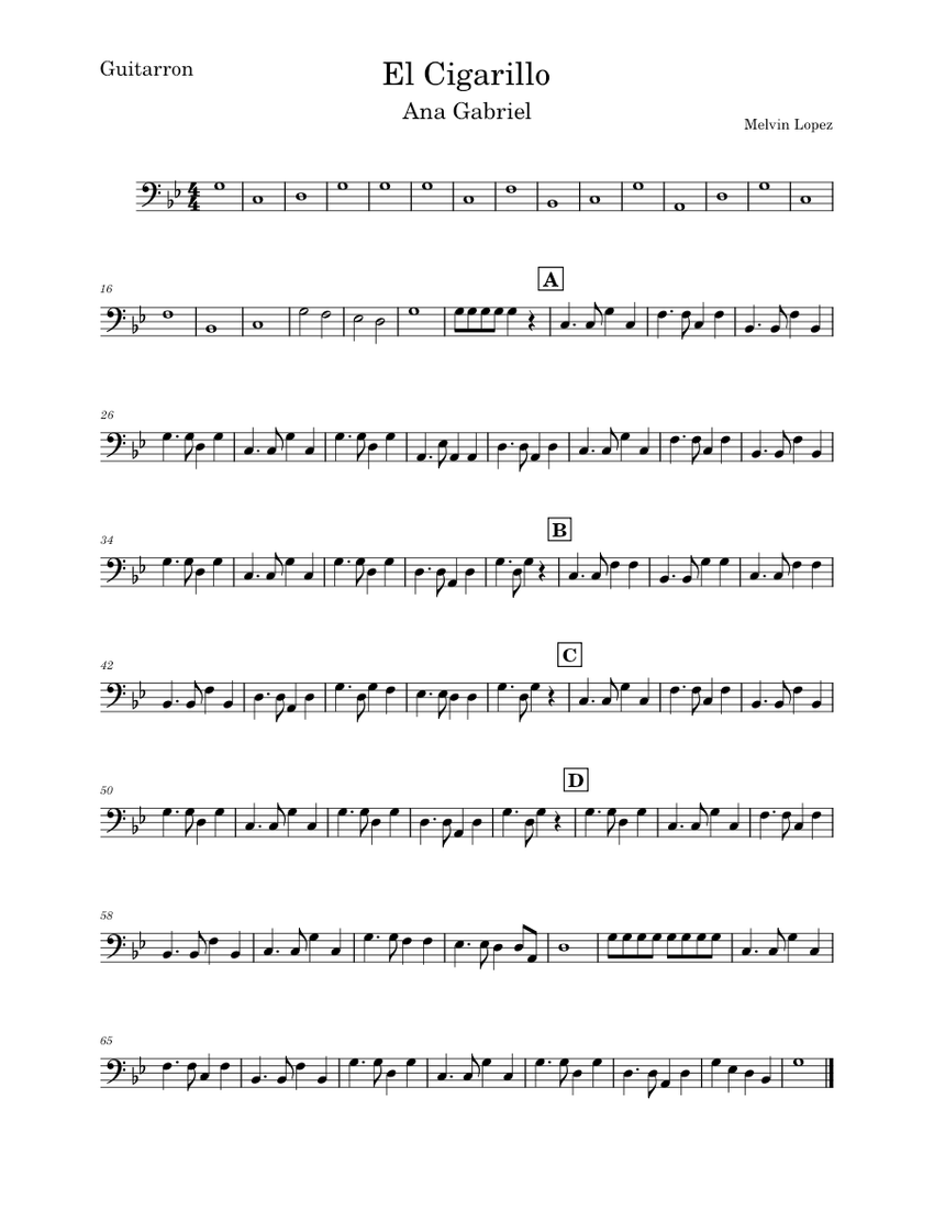 El Cigarillo – Ana Gabriel El Cigarillo Guitarron Sheet music for Piano ...