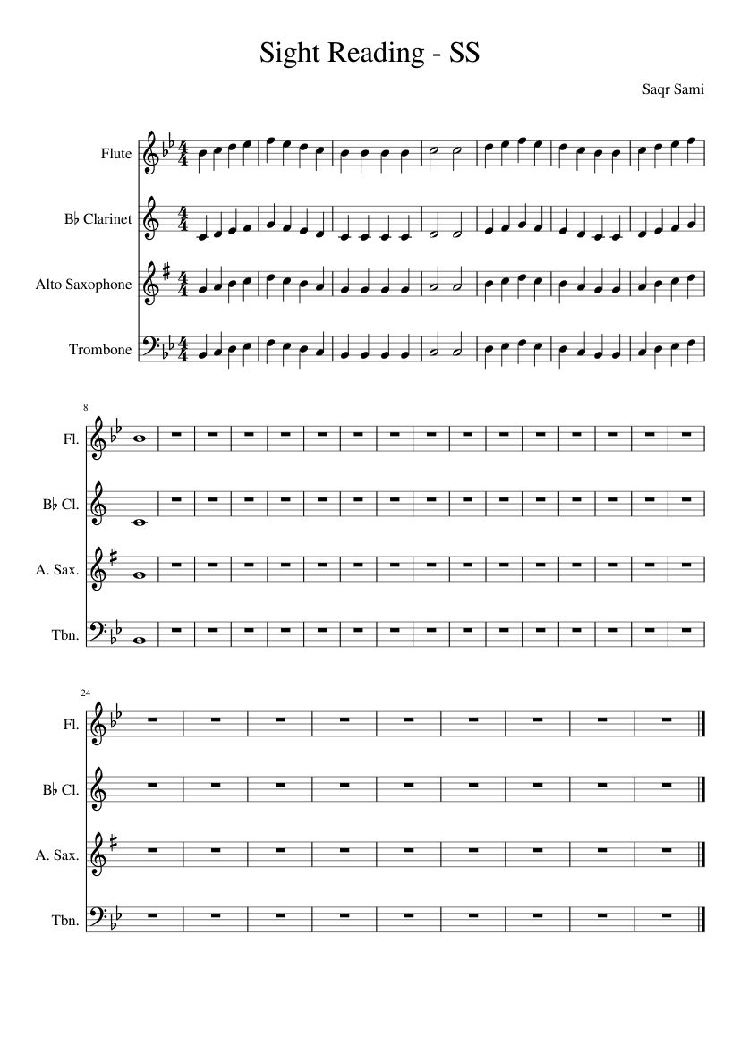 Sight Reading - SS Sheet music for Trombone, Flute, Clarinet in b-flat ...