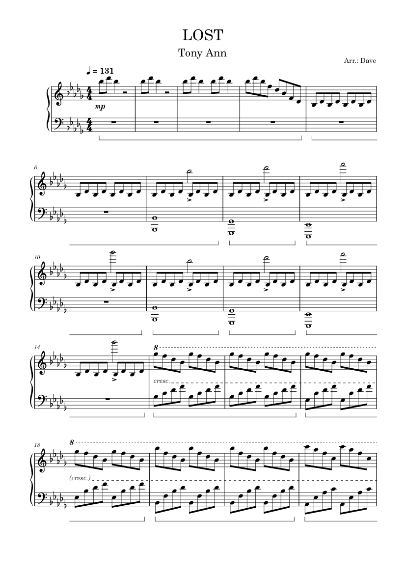 Lost – Tony Ann Sheet Music for Piano (Solo) | MuseScore.com