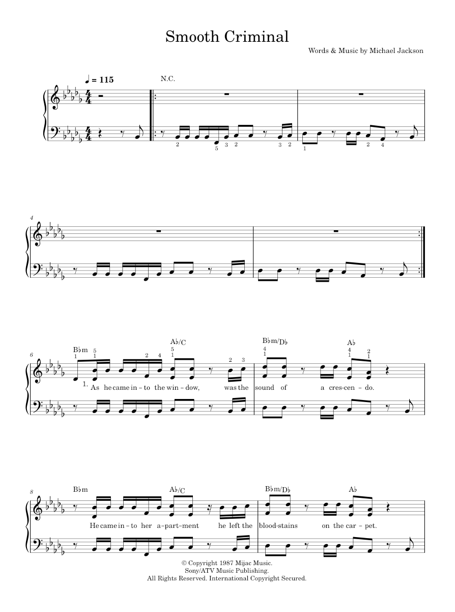 Play Official version of Smooth criminal sheet music by Michael Jackson ...