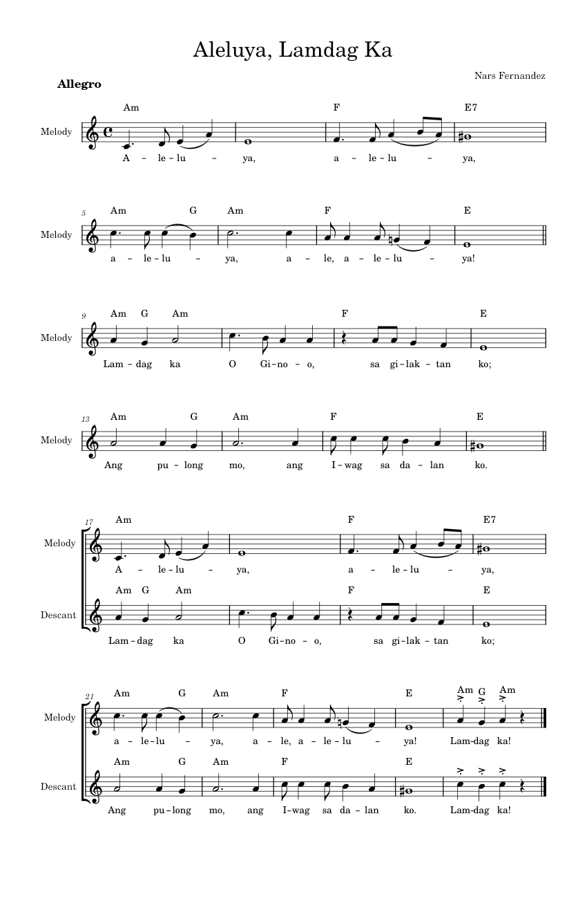 Aleluya, Lamdag Ka – Nars Fernandez Sheet Music with Chords for Piano ...