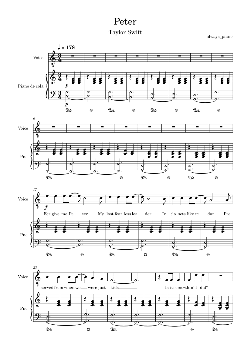 Peter - Taylor Swift Sheet Music for Piano, Voice (other) (Piano-Voice ...