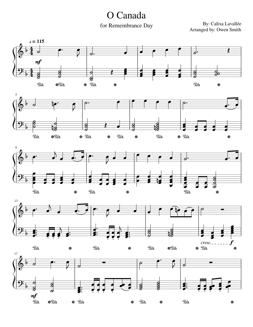 O Canada Sheet music for Piano (Solo) Easy | Musescore.com