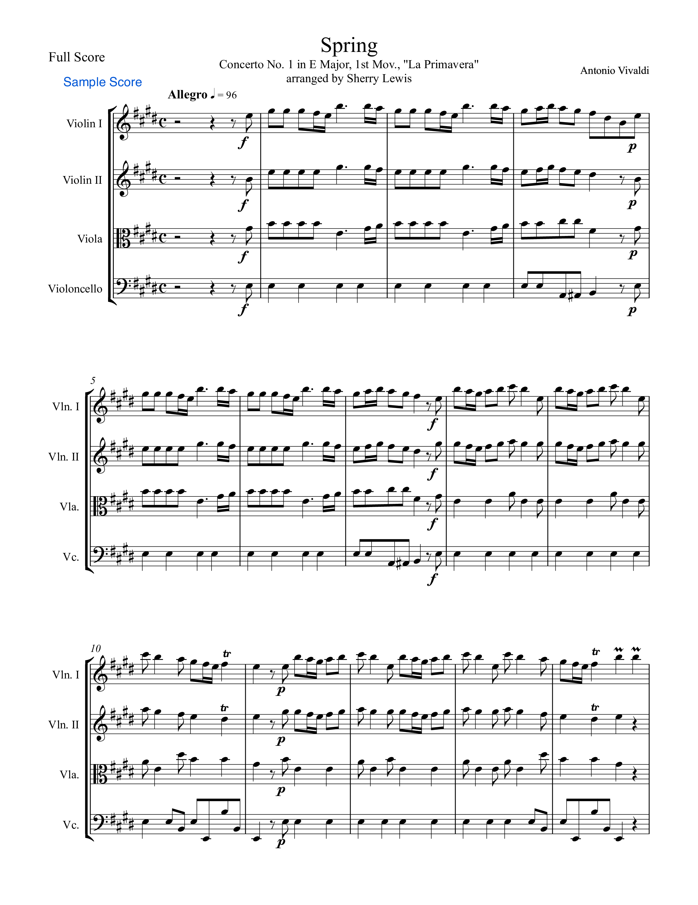 Play Official version of SPRING (La Primavera), 1st Mov, String Quartet, Intermediate Level for ...