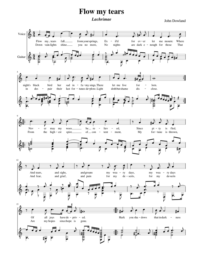 John Dowland - Flow my tears Sheet music for Vocals, Guitar (Solo ...