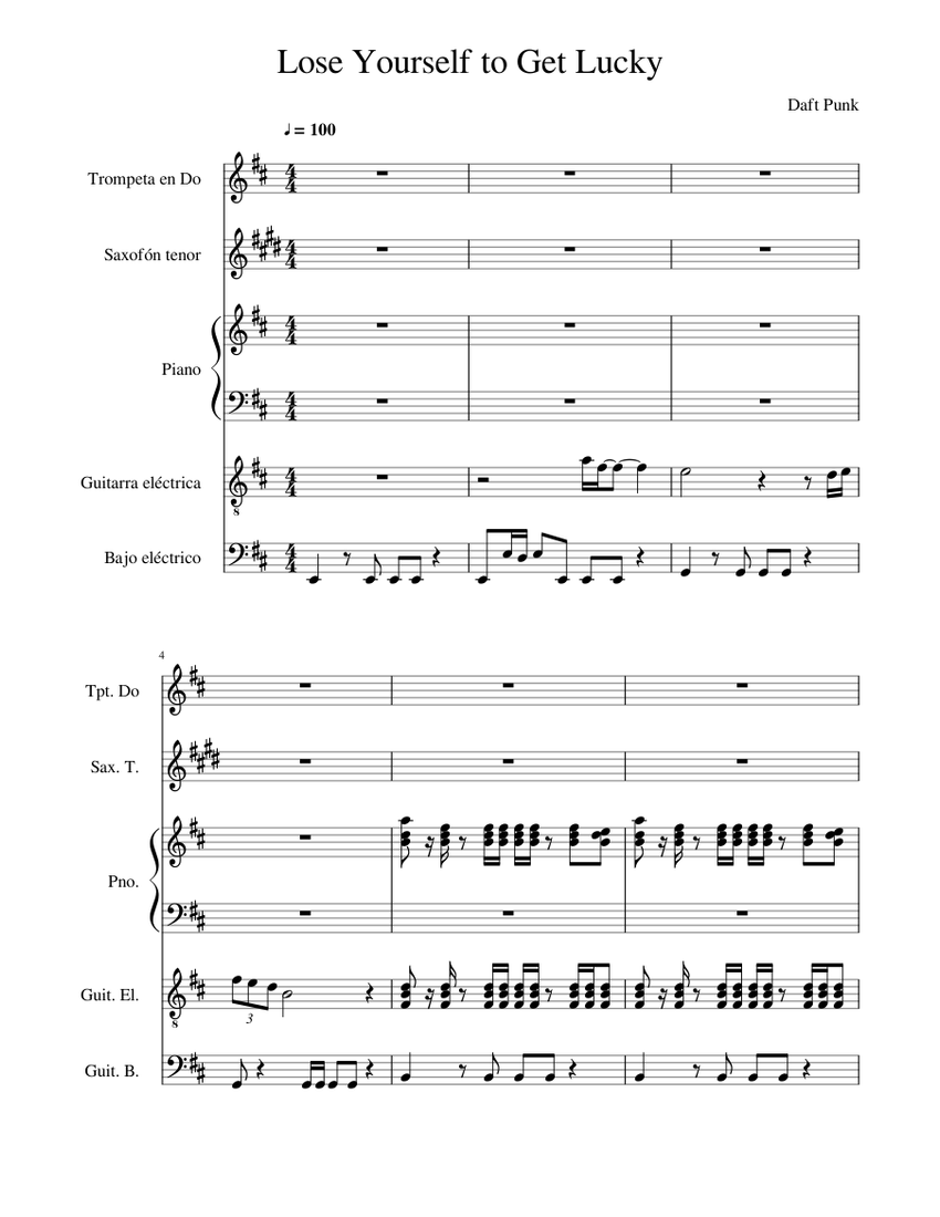 Lose Yourself to Get Lucky Sheet music for Piano, Saxophone tenor ...