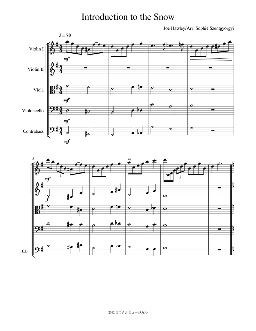 Introduction to the Snow Sheet music for Contrabass, Violin, Viola ...