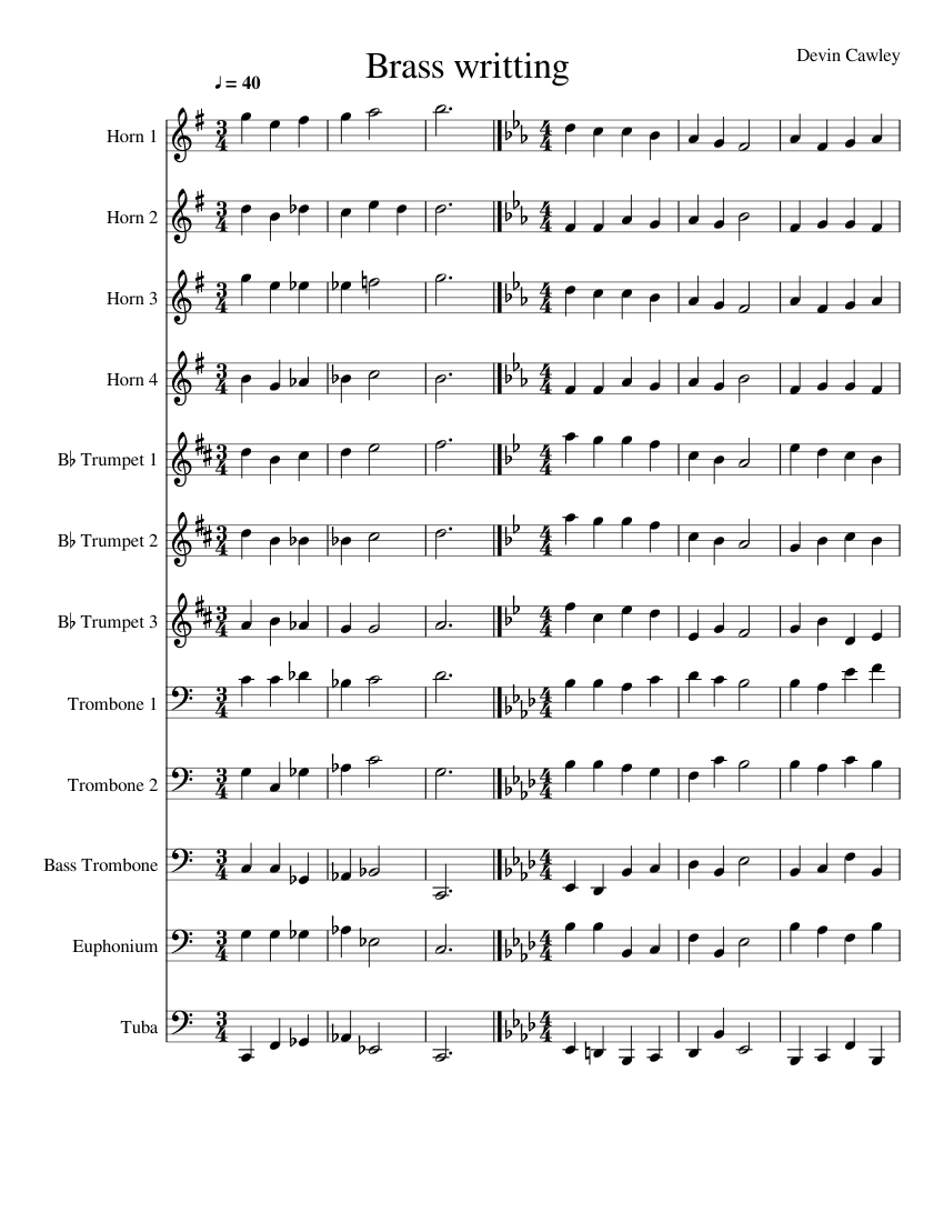 Brass orchestration Sheet music for Euphonium, Tuba, Trombone tenor ...