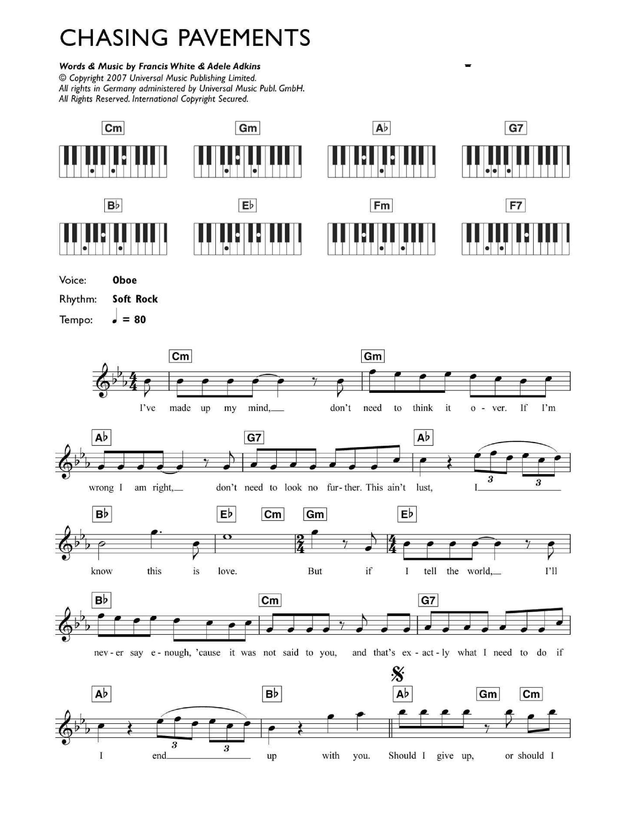 Play Official version of Chasing pavements Sheet Music by Adele for ...
