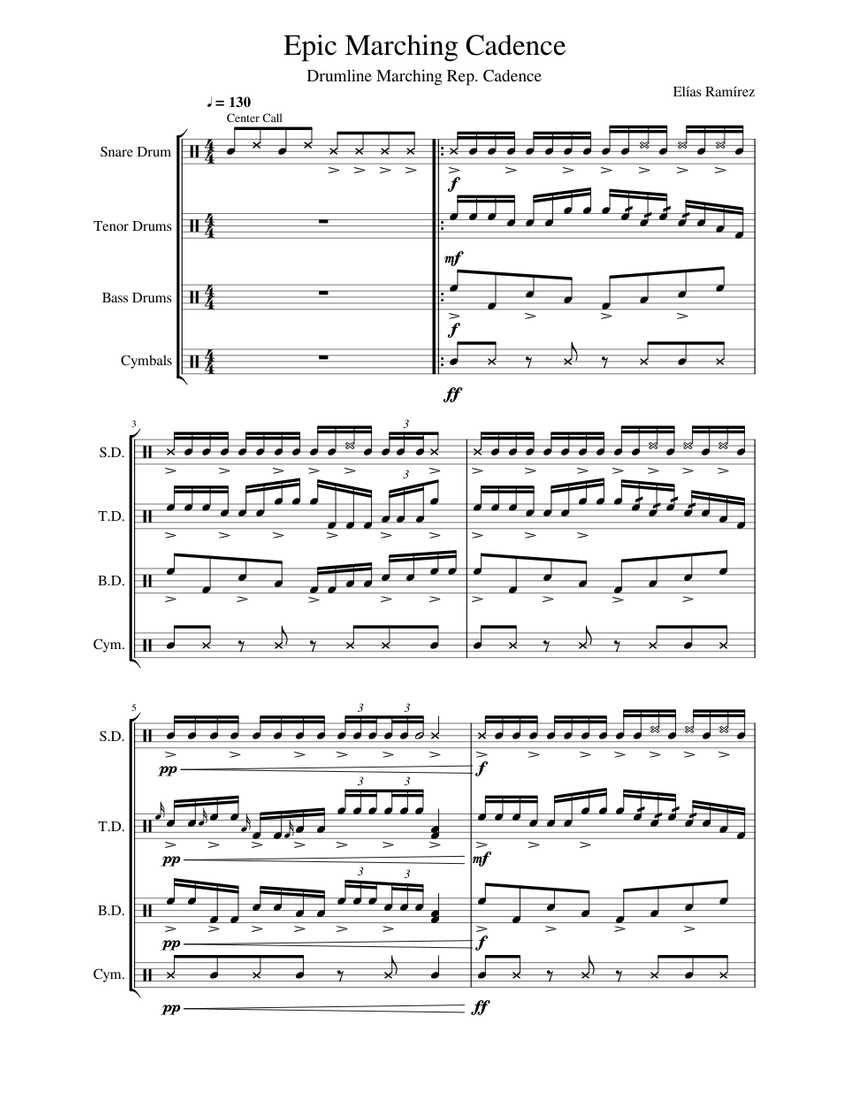 Epic Marching Cadence Sheet music for Snare drum, Crash, Tenor drum ...