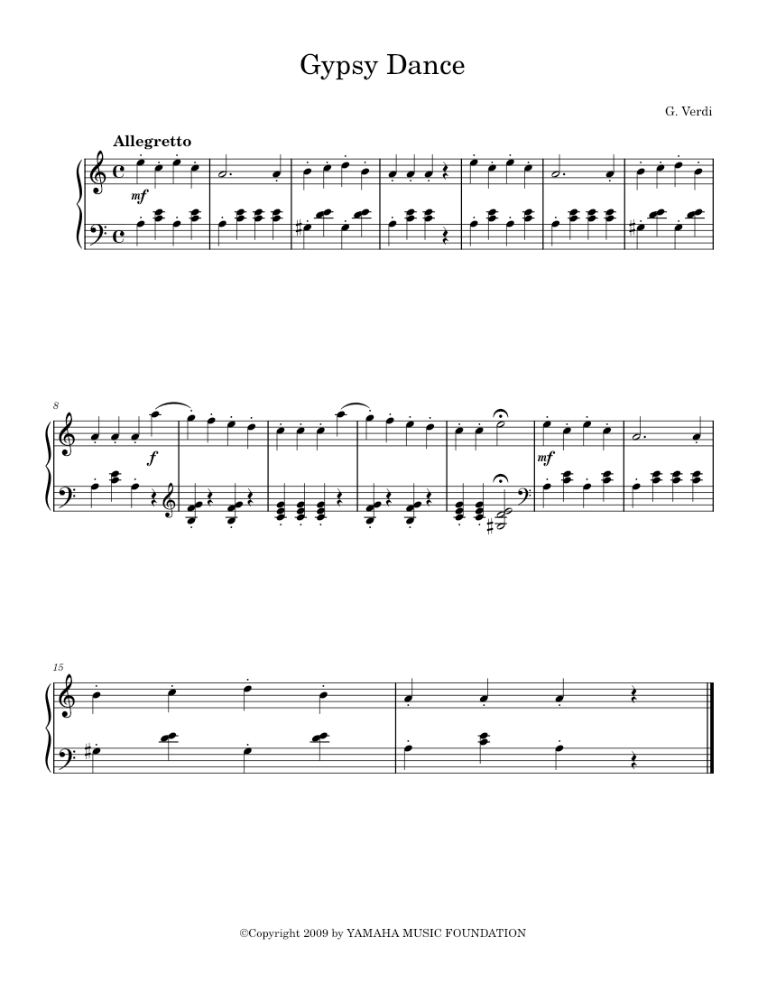 Gypsy Dance – Giuseppe Verdi Gypsy Dance Sheet Music for Piano (Solo) Easy | MuseScore.com