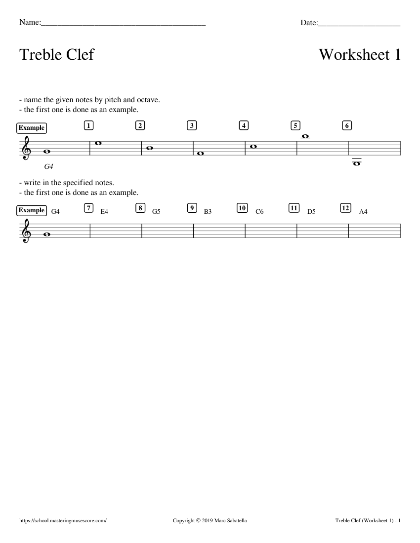 Treble Clef (Worksheet 1) Sheet music for Piano (Solo) | Musescore.com