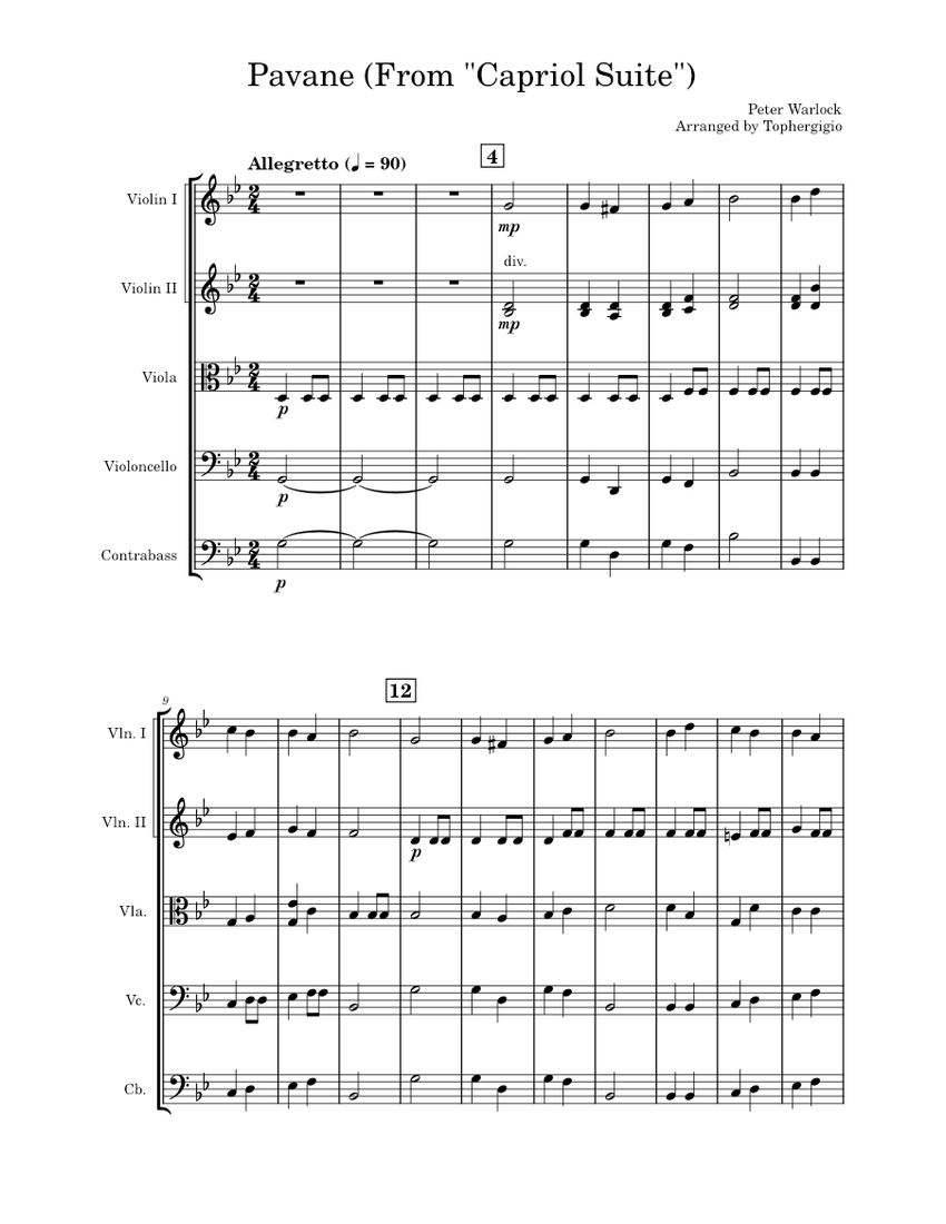 Pavane from Capriol Suite – Peter Warlock Sheet music for Contrabass ...
