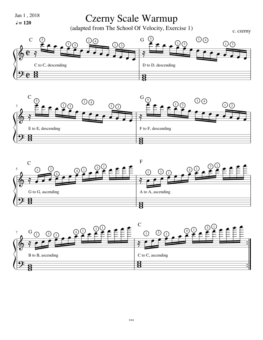 Czerrny - C major Scale Warmup Sheet music for Piano (Solo) Easy ...