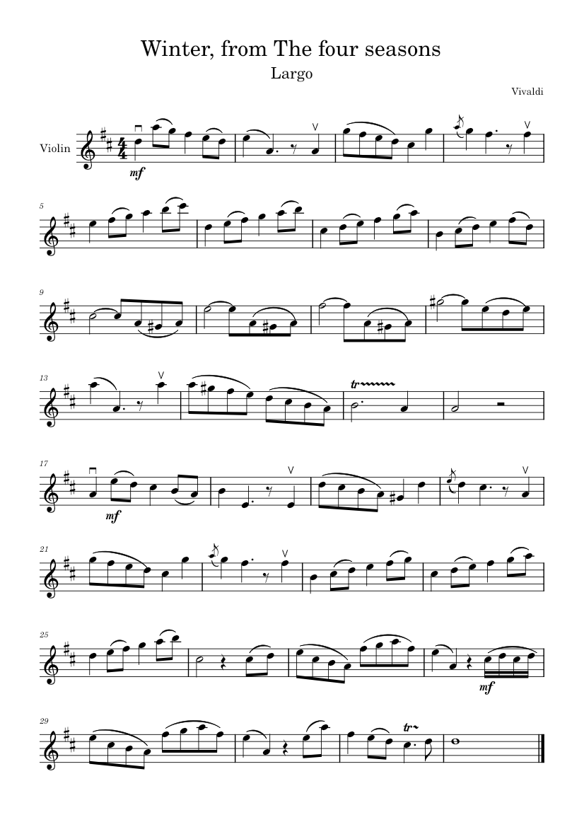 The Four Seasons - Winter – Antonio Vivaldi Sheet Music for Violin ...