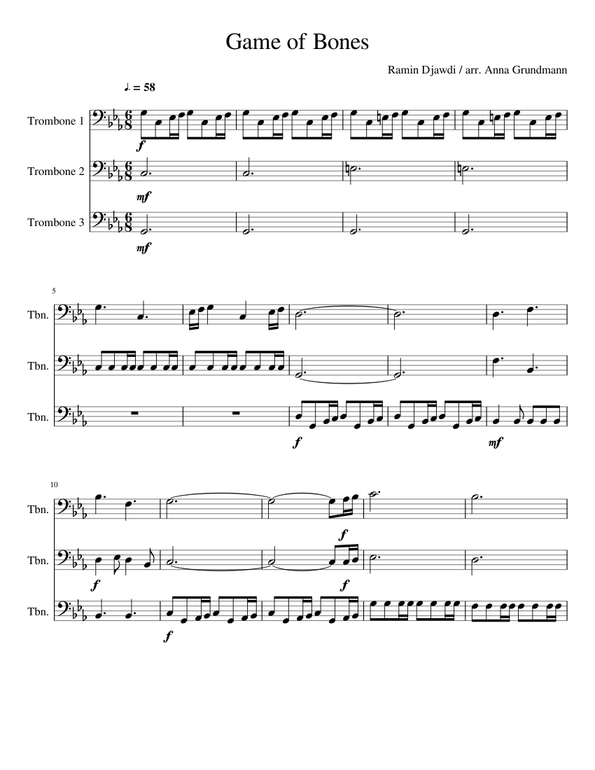 Game of Bones Sheet music for Trombone (Brass Trio) | Musescore.com