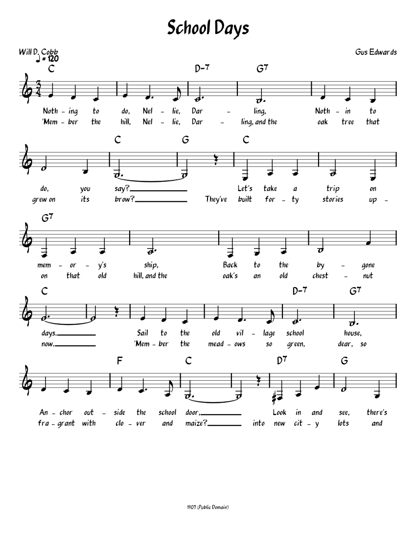 School Days (Lead sheet with verse and lyrics ) Sheet Music with Chords ...