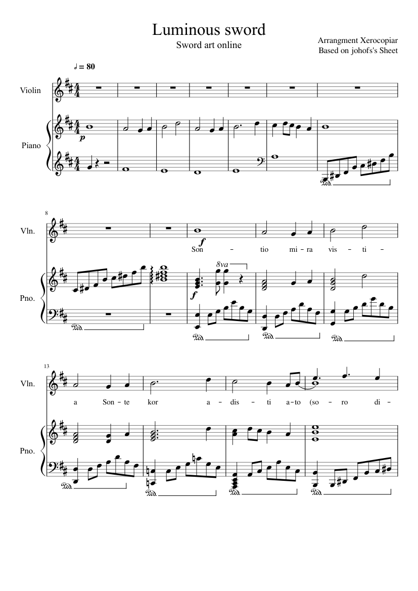 Luminous Sword with lyrics Sheet music for Piano, Violin (Solo ...
