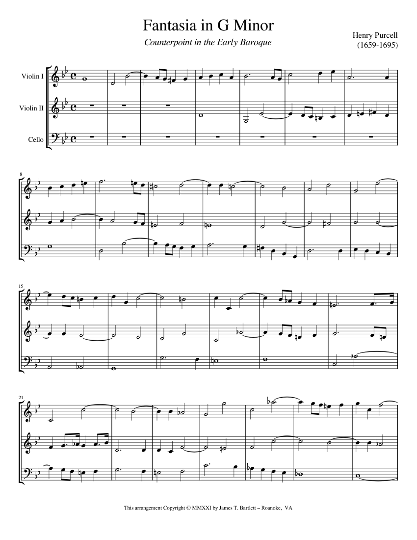 Fantasia In G Minor [strings] Sheet music for Violin, Cello (Mixed Trio) | Musescore.com
