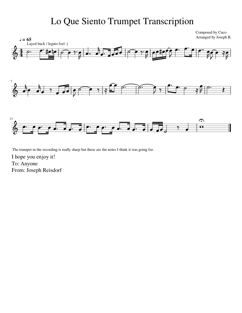 Lo Que Siento Trumpet Solo Sheet music for Trumpet in b-flat (Solo) | Musescore.com