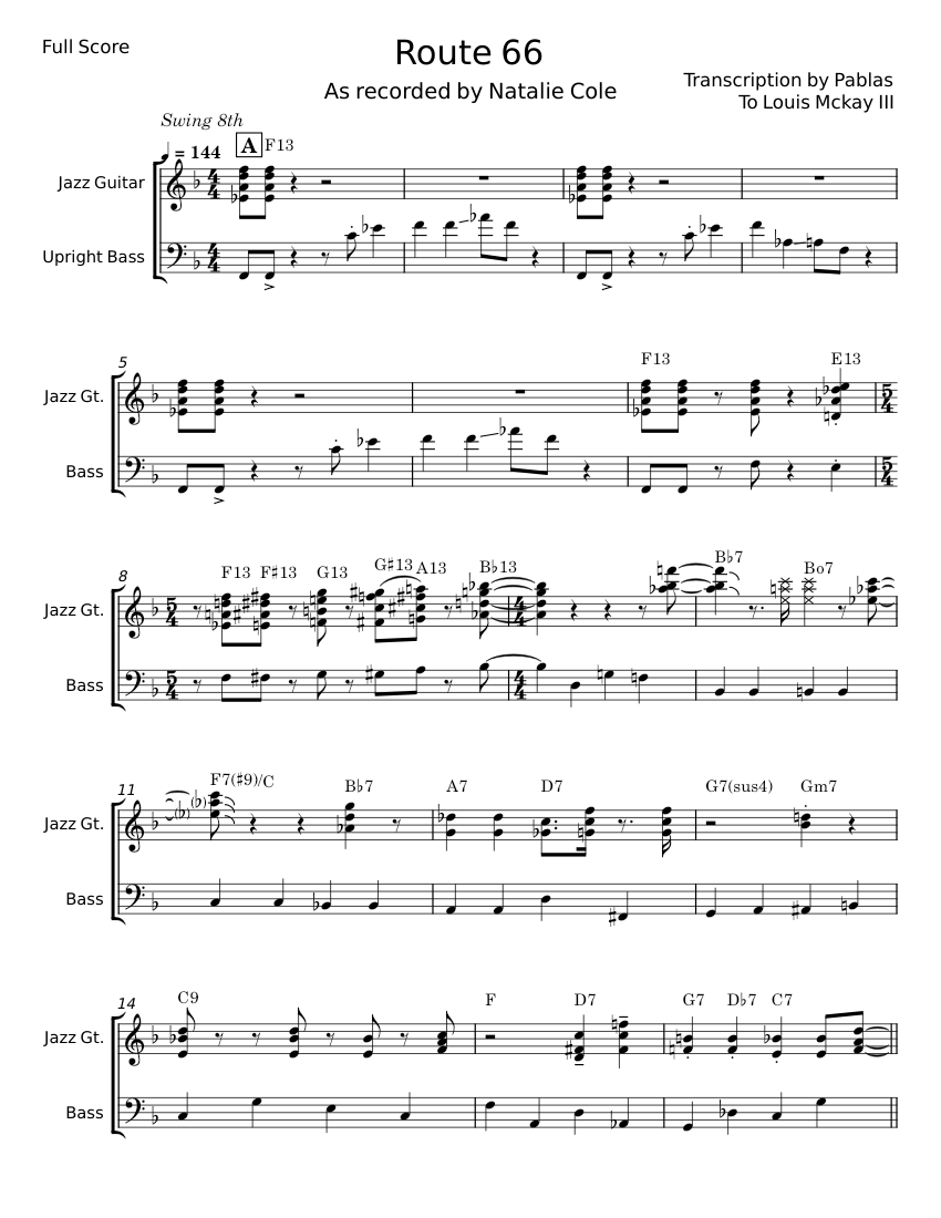 Route 66 - Natalie Cole Sheet Music with Chords for Guitar, Bass guitar ...
