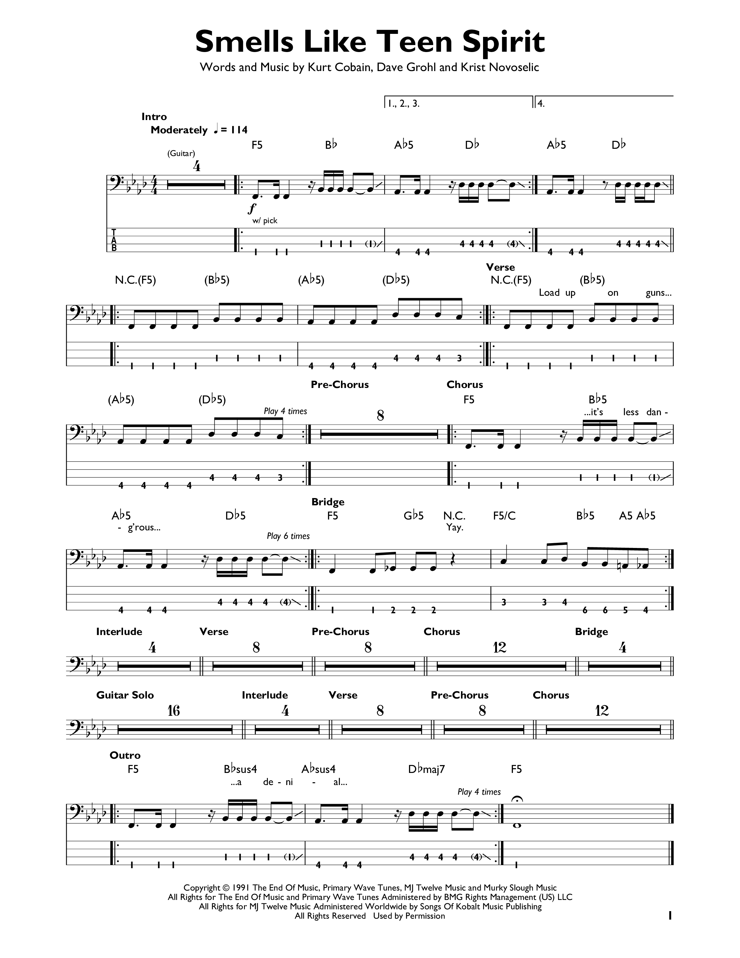 Play Official version of Smells like teen spirit Sheet Music by Nirvana ...