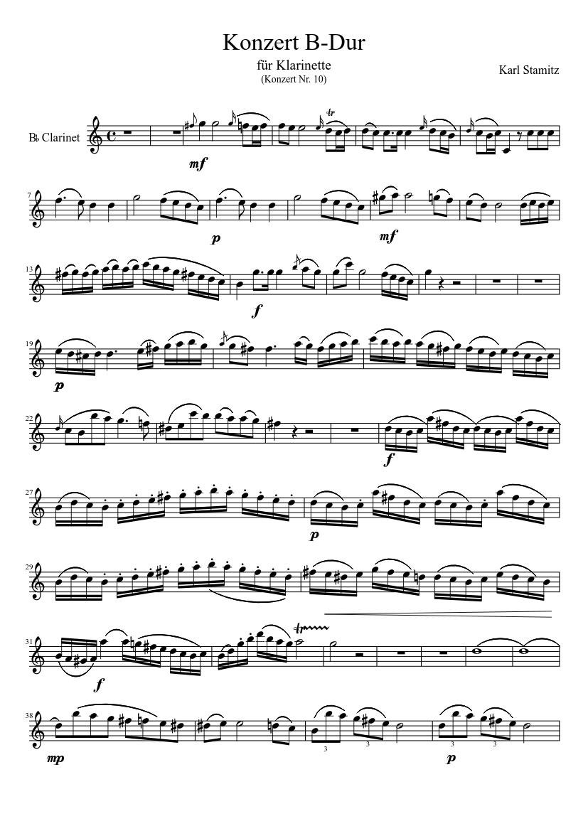 Konzert B-Dur nr. 10 Karl Stamitz Sheet Music for Clarinet other (Solo ...