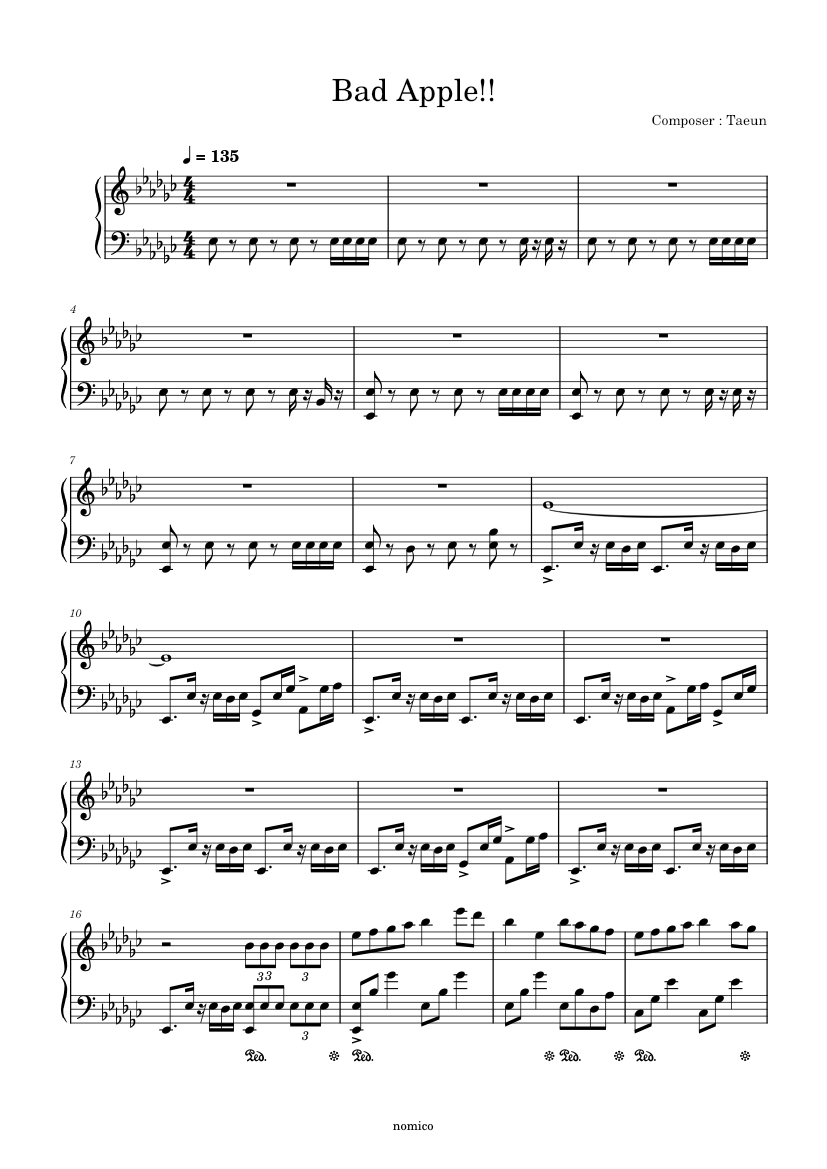 Bad Apple!! Sheet music for Piano (Solo) | Musescore.com