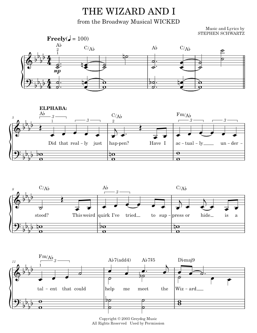 Play Official version of The Wizard And I (from Wicked) sheet music by ...