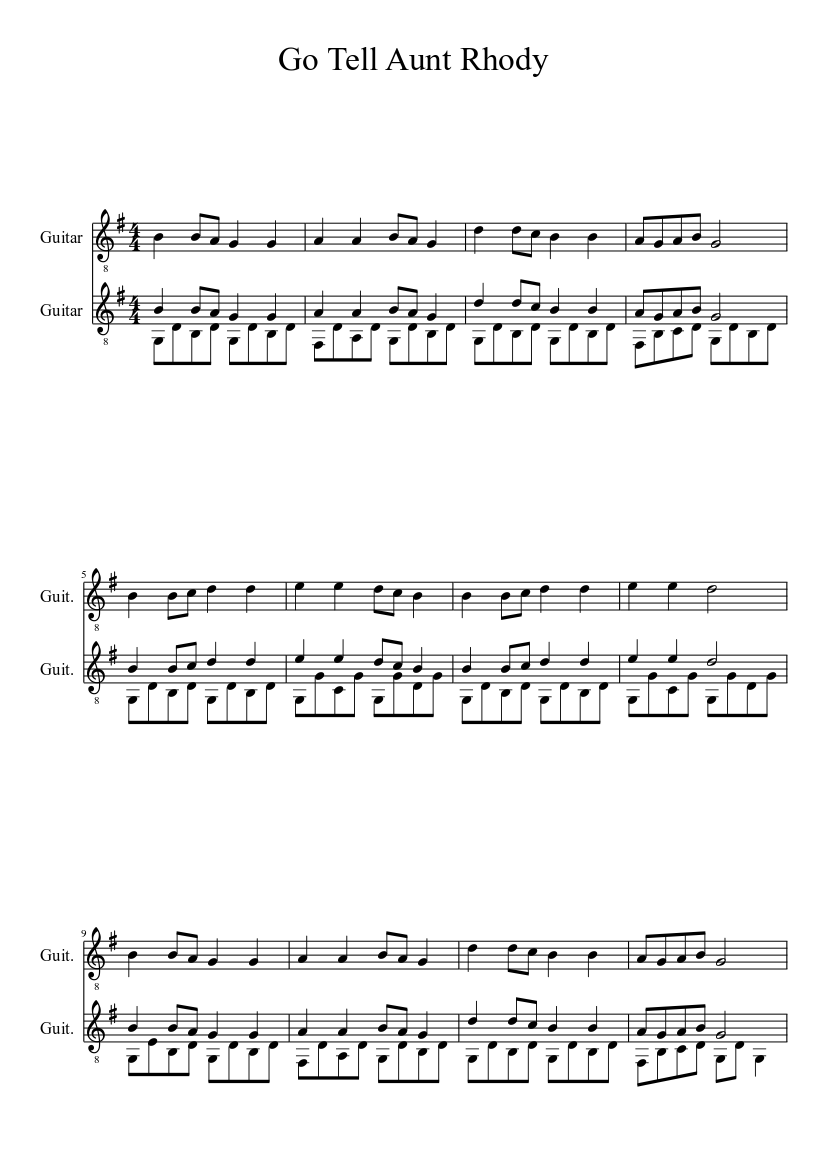 Go tell aunt rhody - Mother Goose Sheet Music for Guitar (Mixed Duet ...