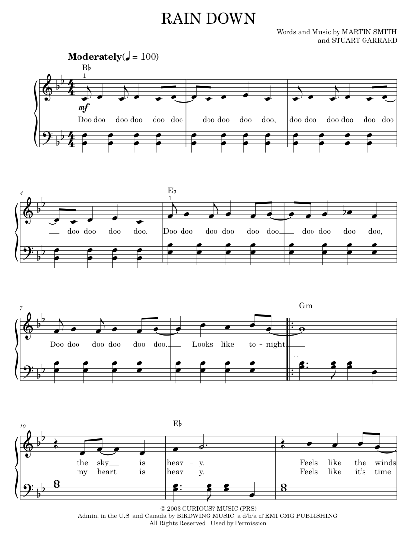 Play Official version of Rain down sheet music by Delirious? for Piano ...