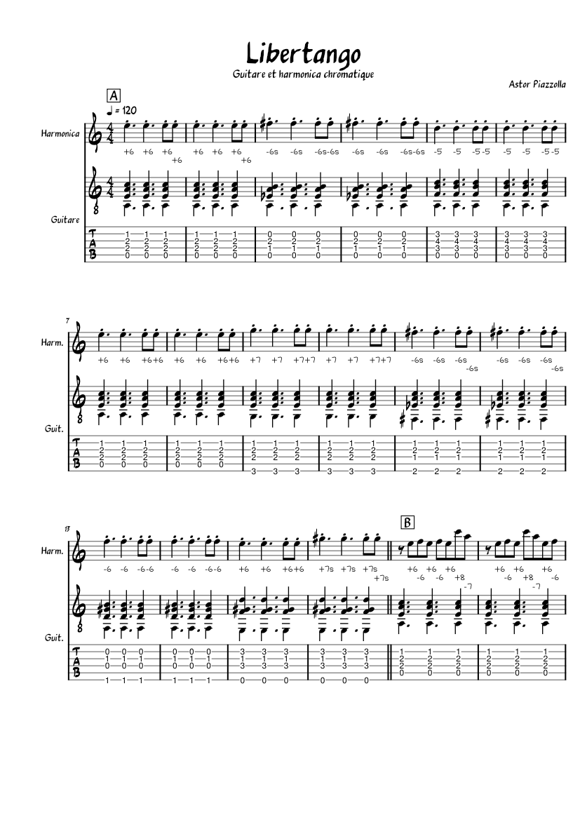 Libertango Sheet music for Guitar, Harmonica (Mixed Duet) | Musescore.com