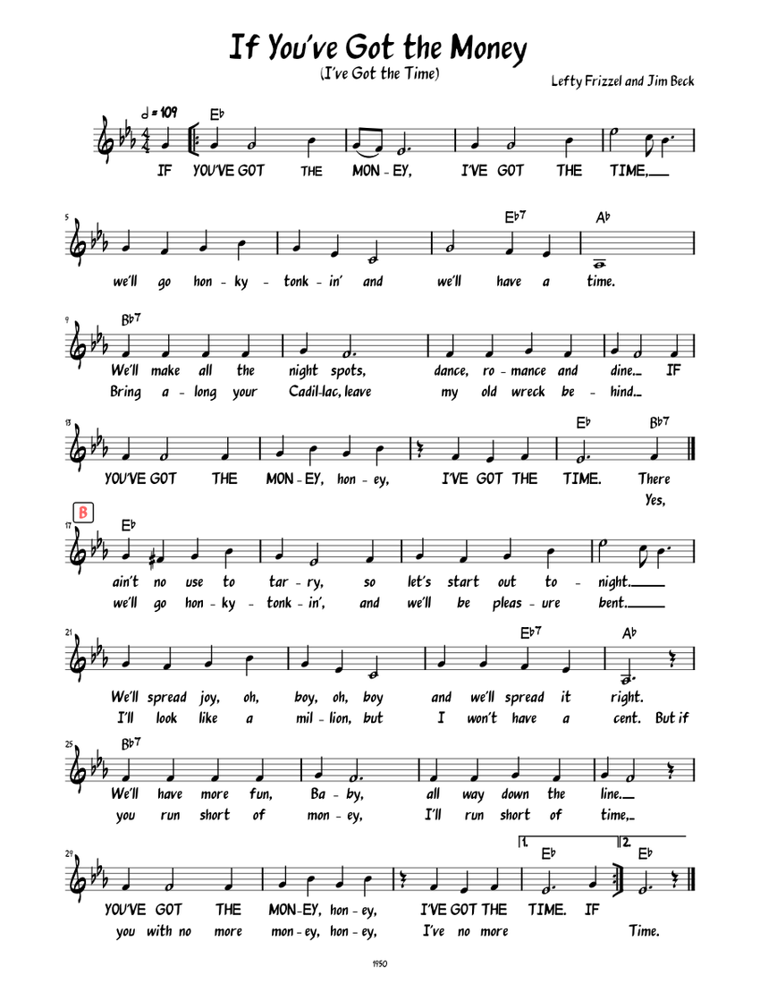 If You've Got the Money (Lead sheet with lyrics ) Sheet music for Piano ...