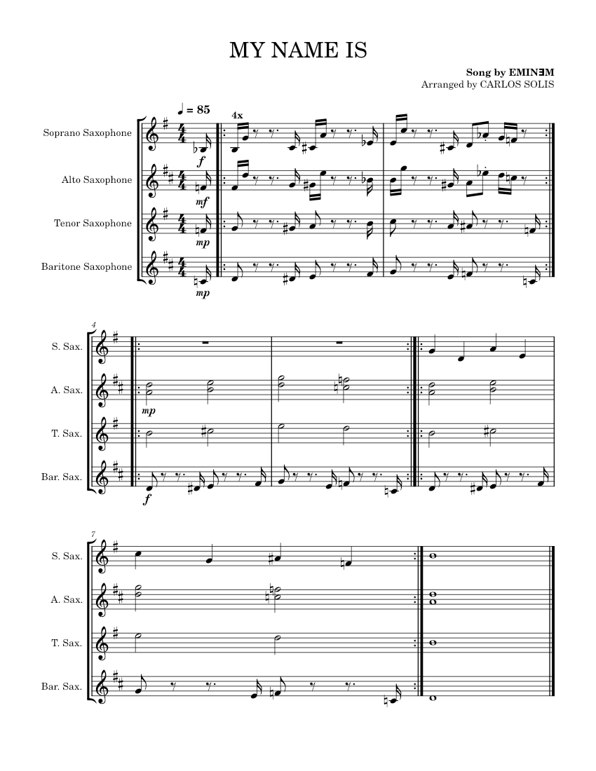 MY NAME IS by CARLIT0CHURRIT0 Sheet music for Saxophone alto, Saxophone ...