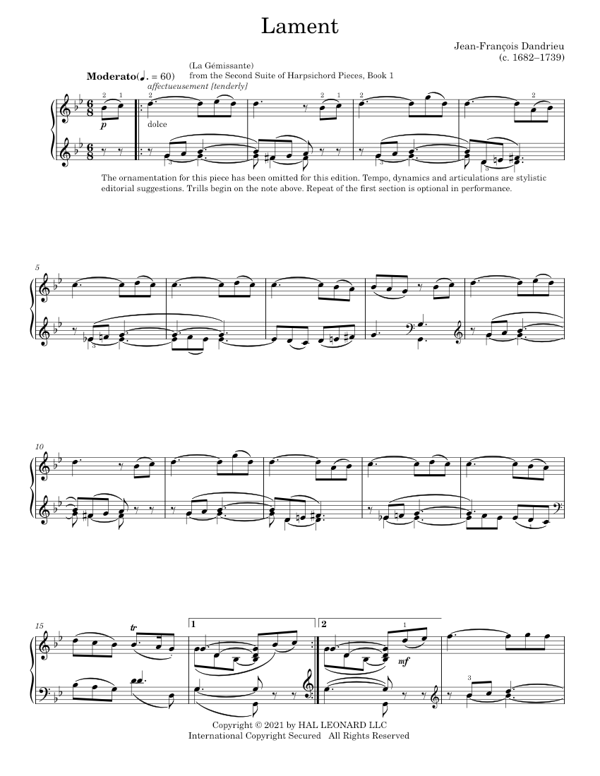 Lament Sheet music for Piano: Music Notes