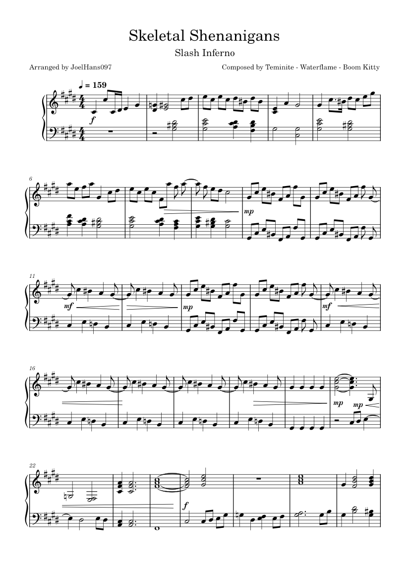 Skeletal Shenanigans - Slash Inferno Sheet Music for Piano (Solo ...