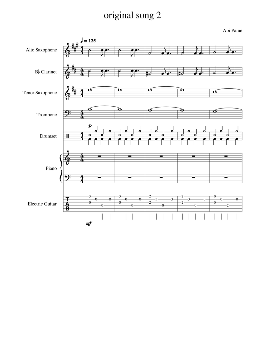 Runs Sheet music for Piano, Trombone, Clarinet in b-flat, Saxophone ...