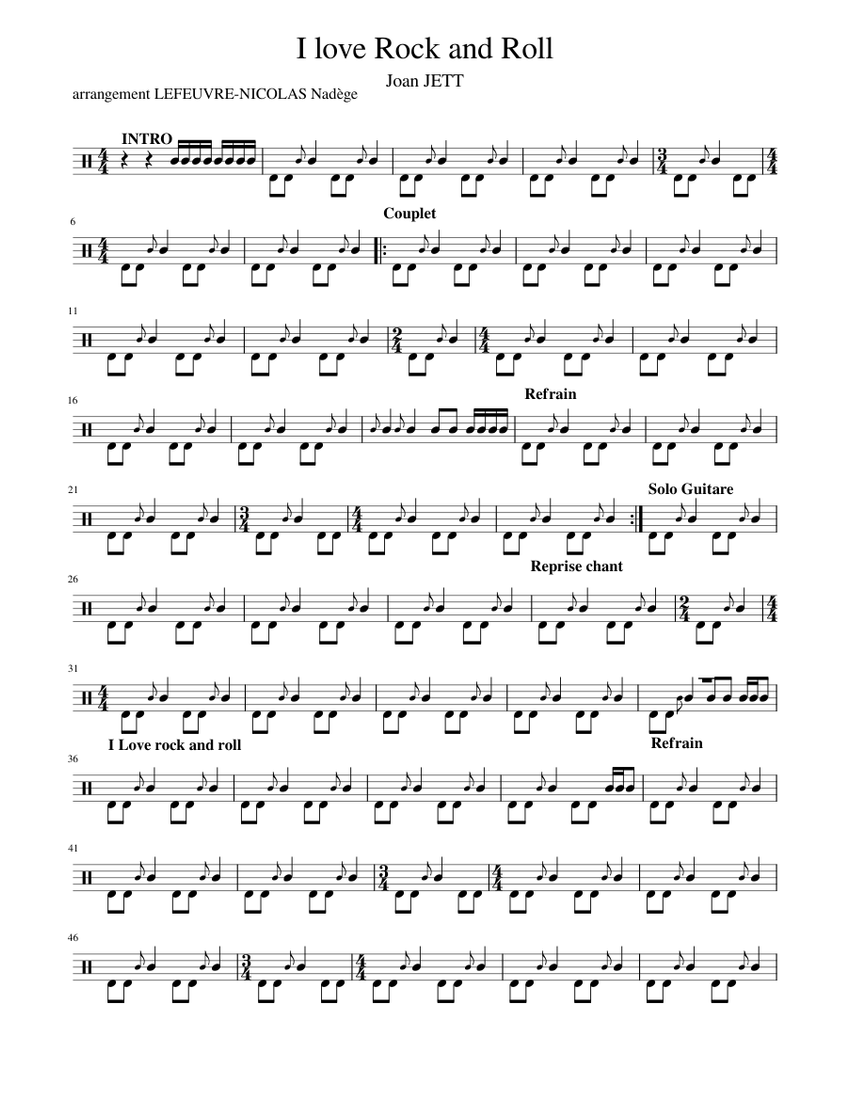 I Love Rock and Roll Sheet music for Drum group (Solo) | Musescore.com