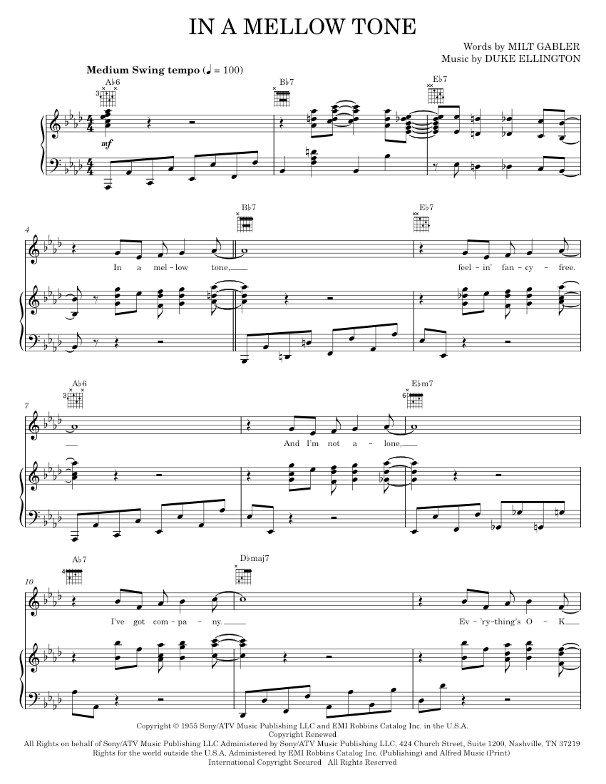 Play Official version of In A Mellow Tone Sheet Music by Count Basie for Piano, Vocals ...