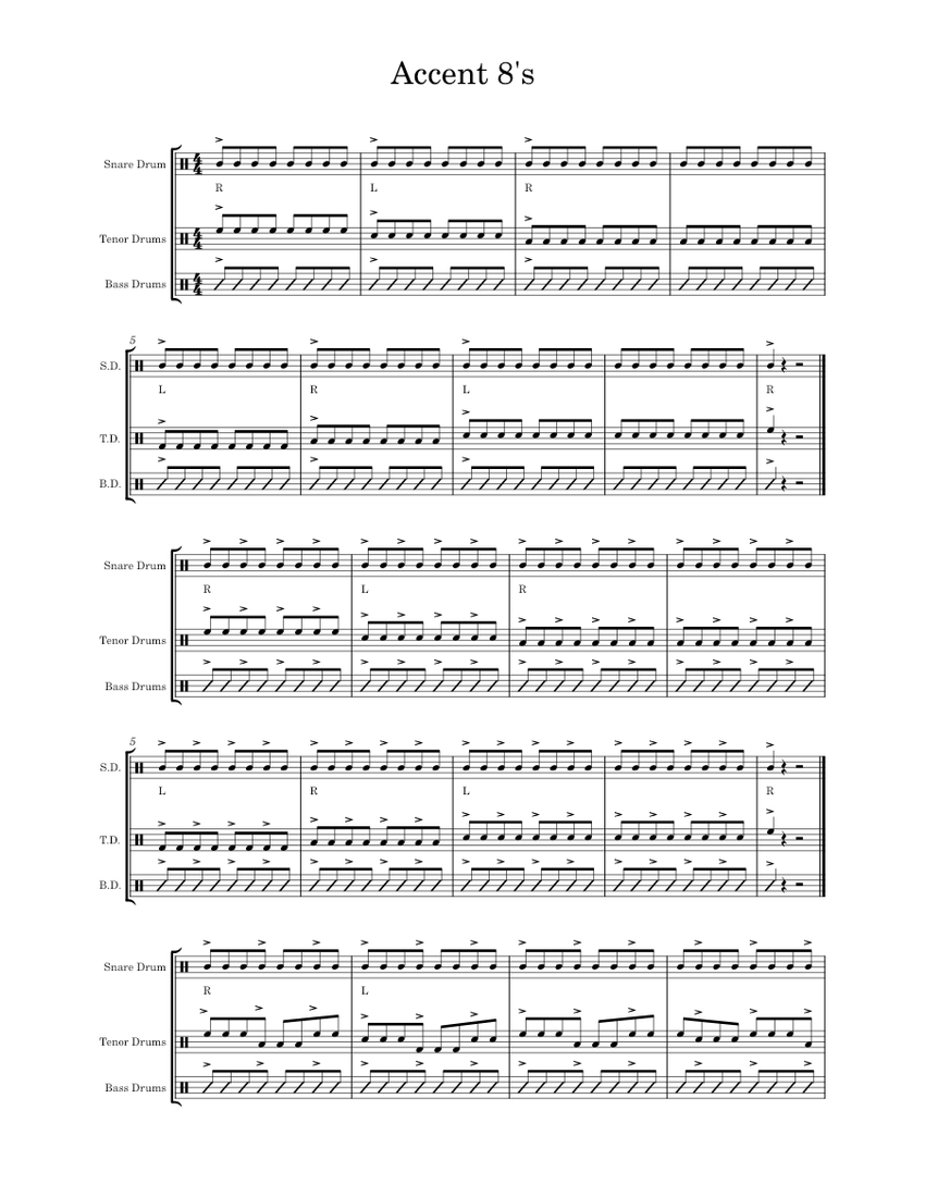 Accent 8's Sheet music for Snare drum, Tenor drum, Bass drum (Percussion Trio) | Musescore.com